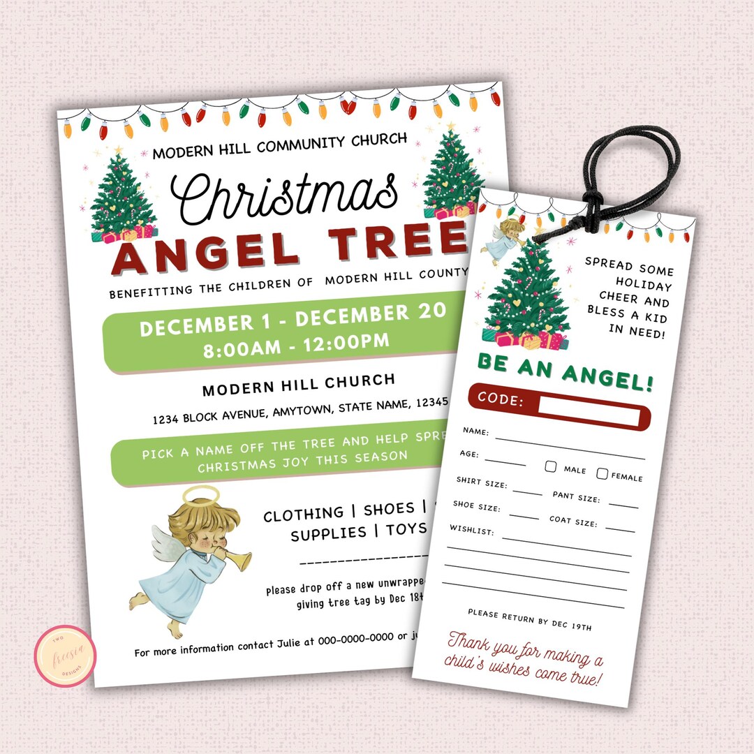 Christmas Angel Tree Fundraiser Flyer and Tags Editable Template, Toy ...
