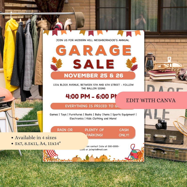 Fall Neighborhood Garage Sale Flyer, Printable PTA PTO, School Church ...
