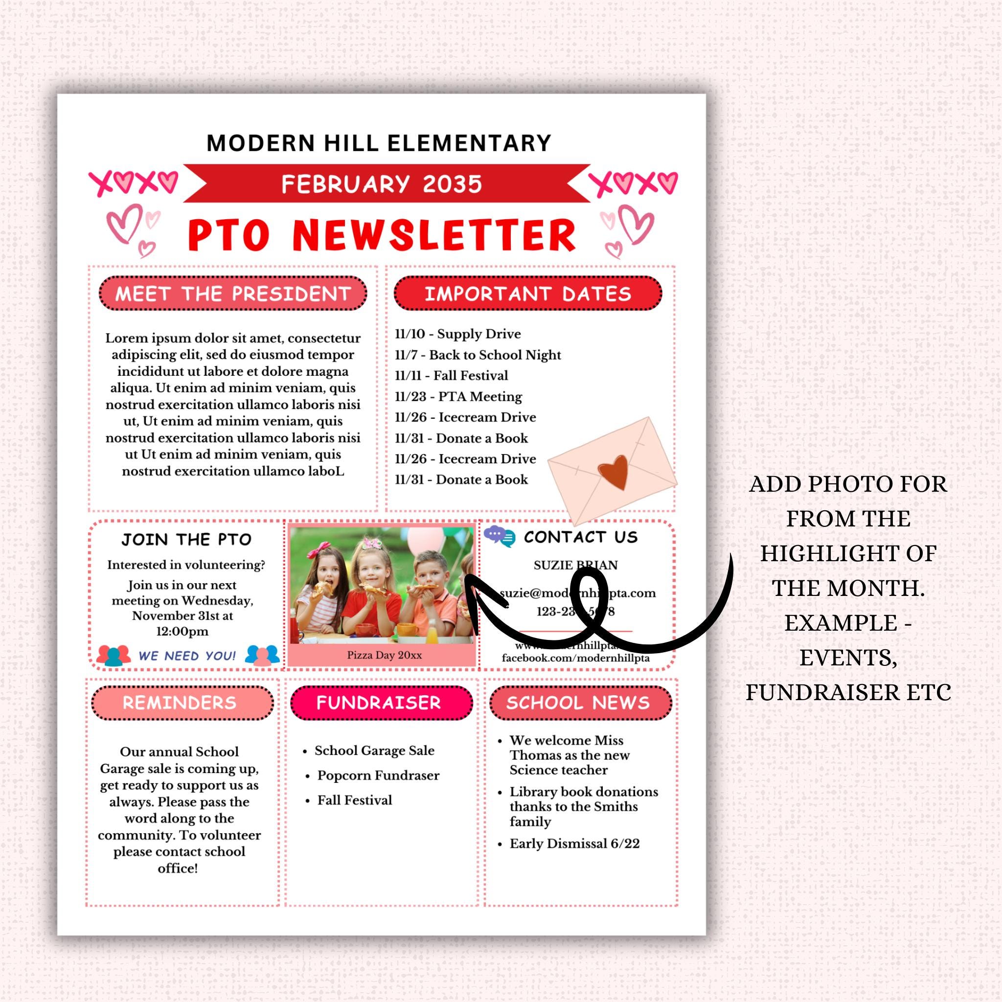 PTO 12 Monthly Newsletter Template Bundle - Editable PTA Canva ...