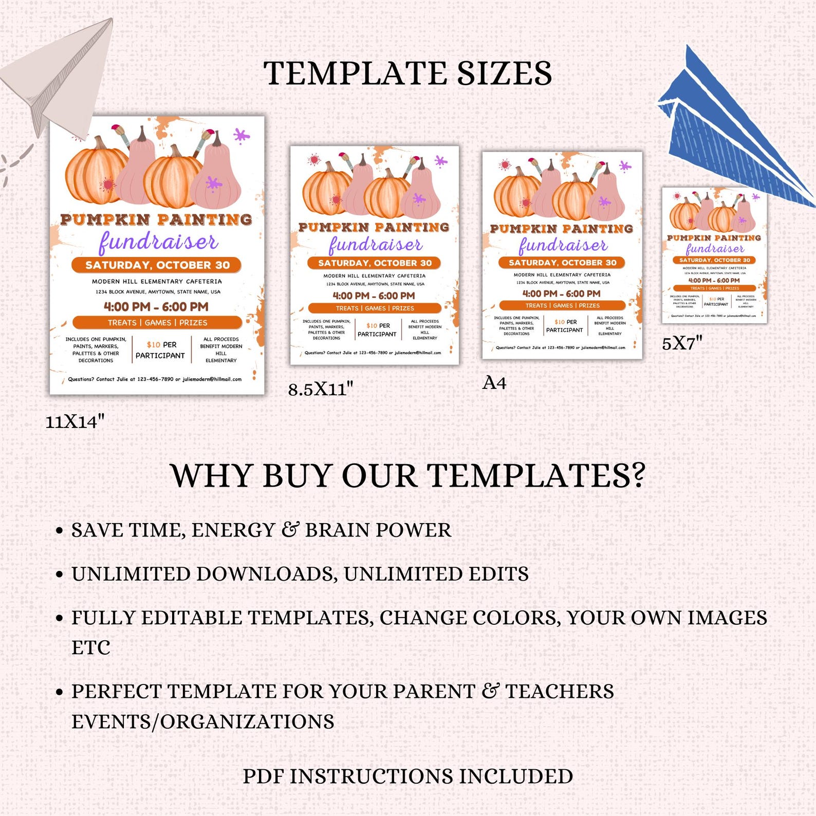 Editable Pumpkin Painting Flyer/poster for School Fundraiser, Community ...