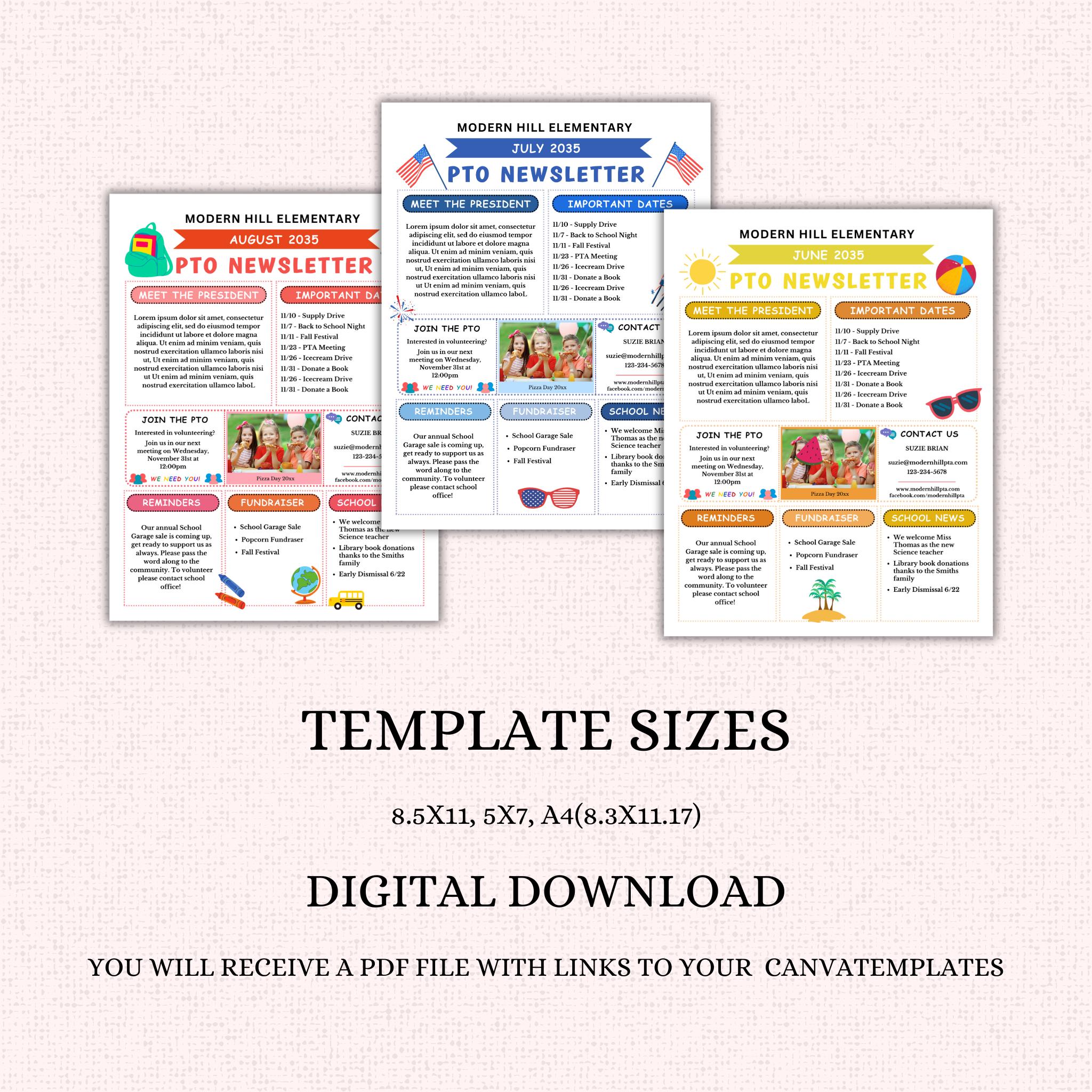 PTO 12 Monthly Newsletter Template Bundle - Editable PTA Canva ...