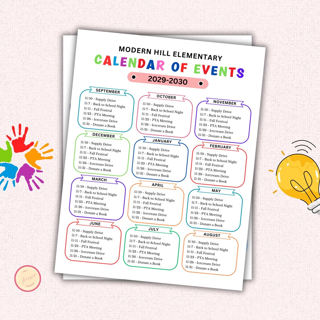 PTA Calendar of Events Flyer - Editable Canva Template for School ...