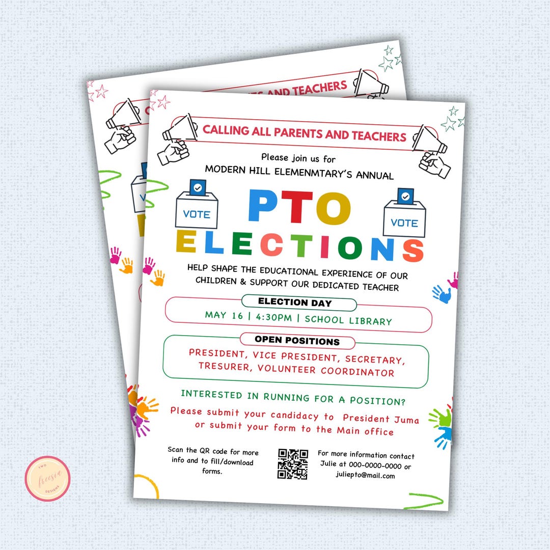 Editable PTA PTO Election Volunteer Board Member Flyer, Printable Canva ...