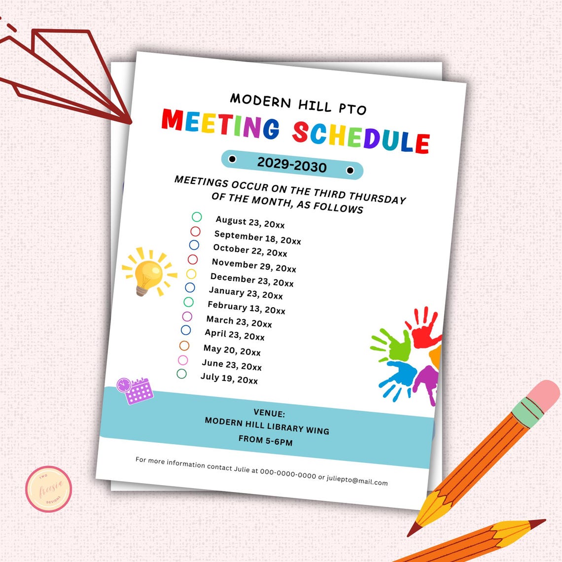 PTO PTA Meeting Schedule Template - Editable PTA Meeting Flyer Template ...