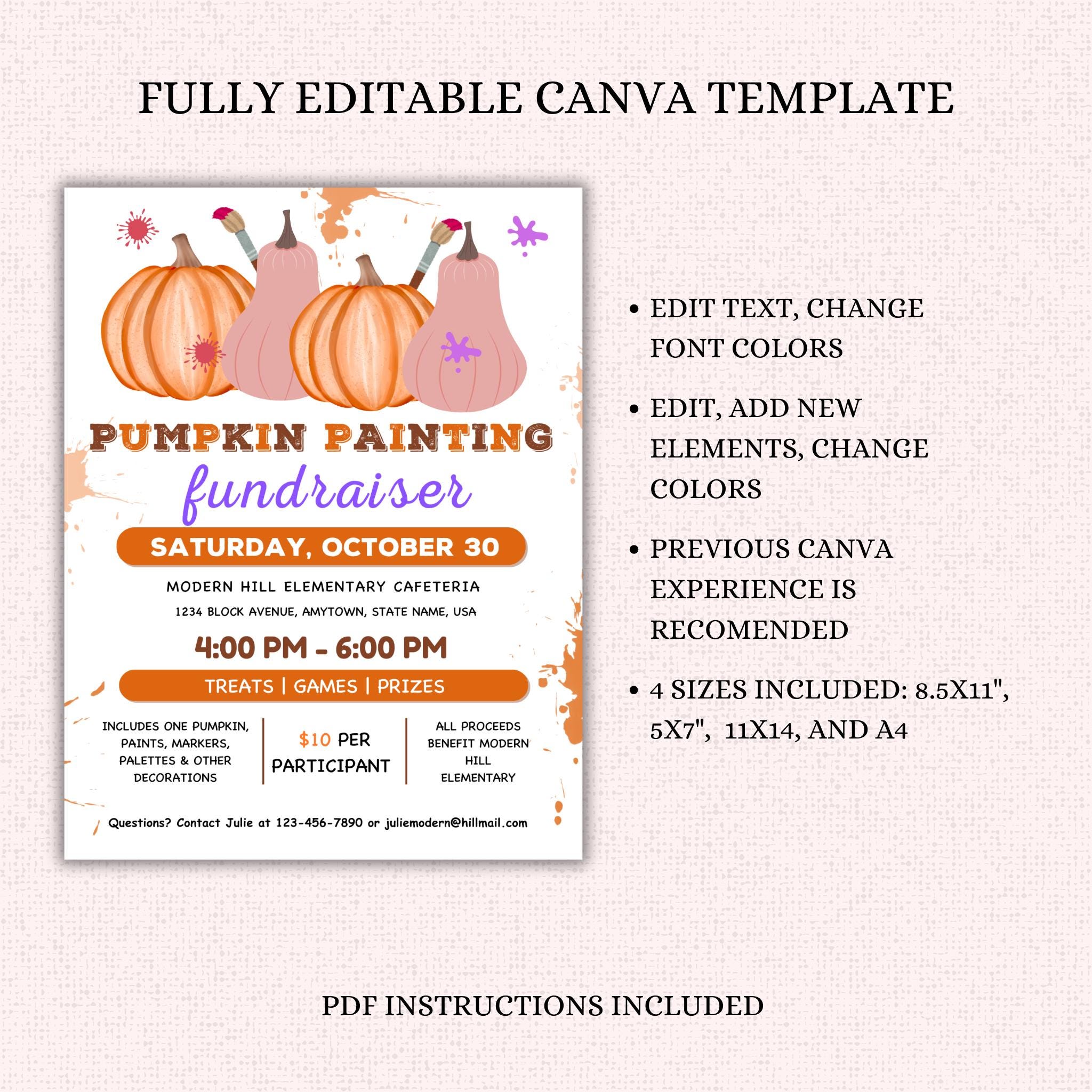 Editable Pumpkin Painting Flyer/poster for School Fundraiser, Community ...
