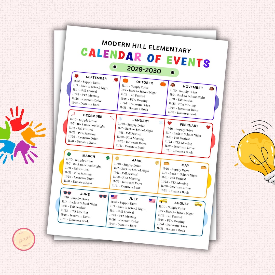 PTO/PTA Calendar of Events Flyer - Editable Canva Template for School ...