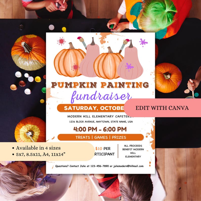 Editable Pumpkin Painting Flyer/poster for School Fundraiser, Community ...