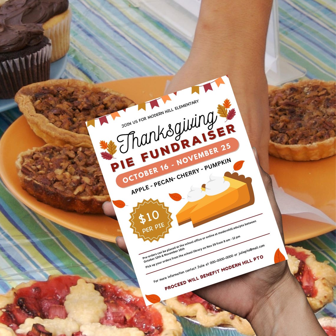 Thanksgiving Pie Fundraiser Flyer Template, Editable Thanksgiving Neighborhood, Office, School ...