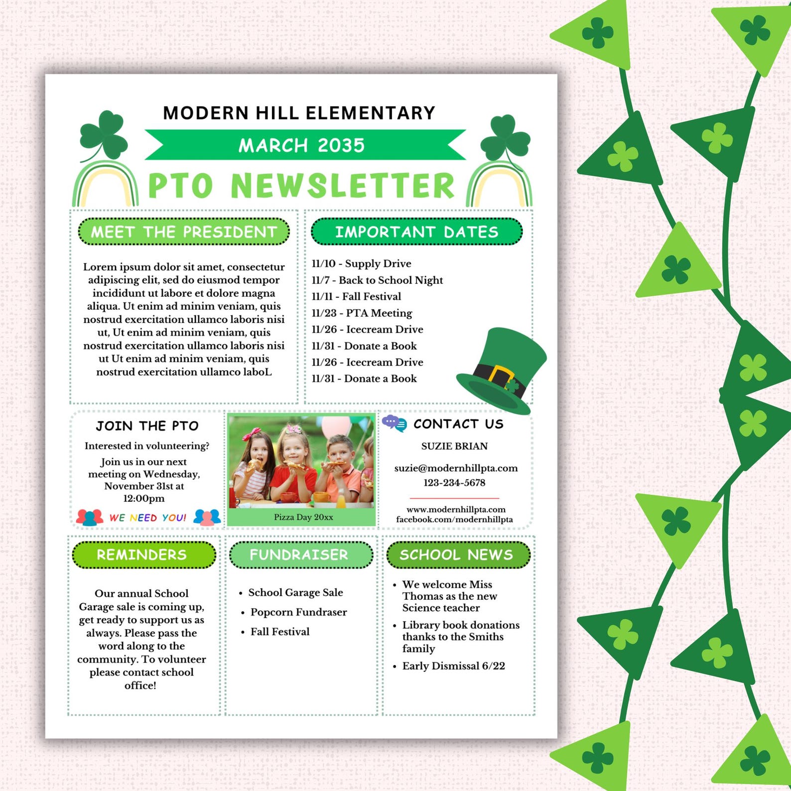 PTO 12 Monthly Newsletter Template Bundle - Editable PTA Canva ...