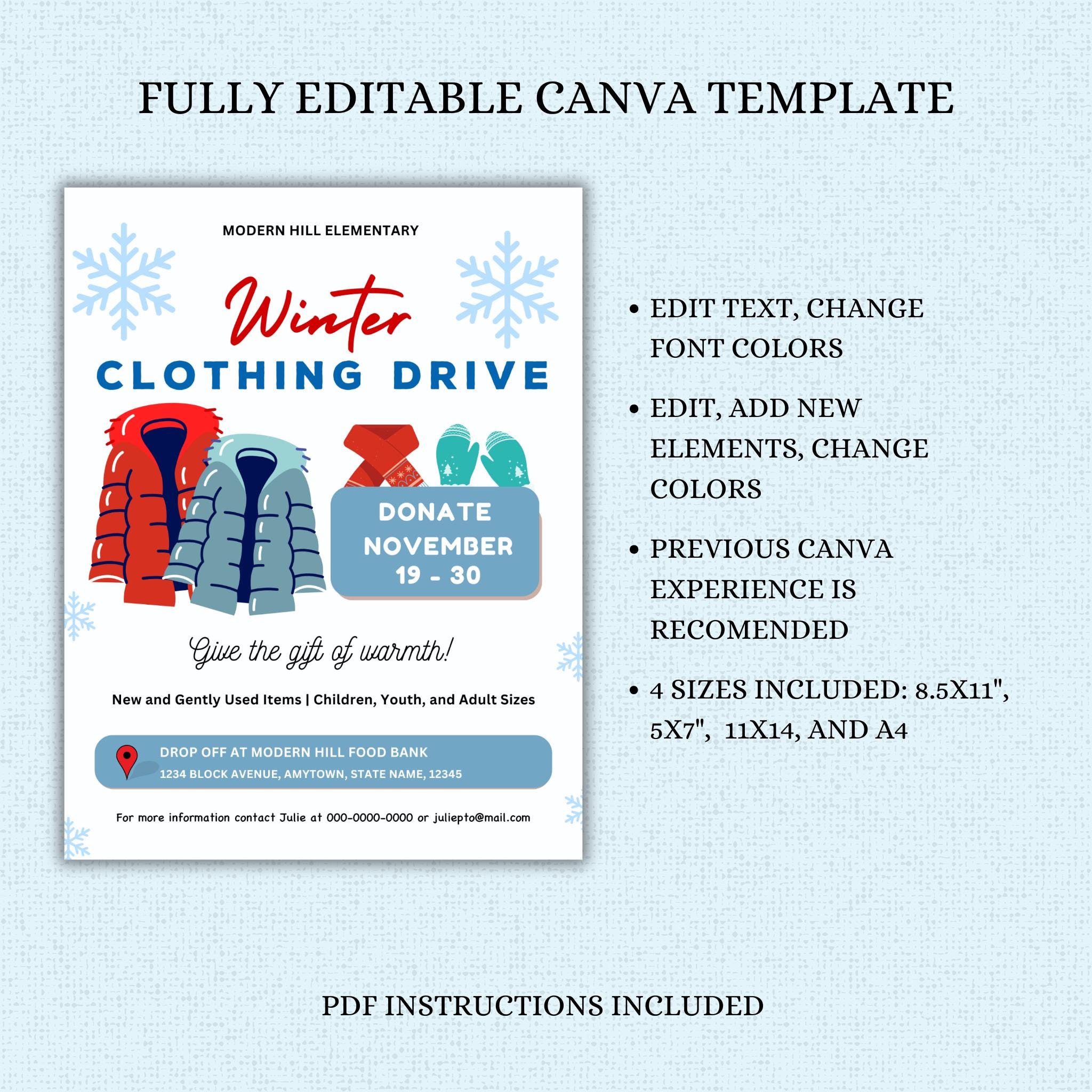 Winter Clothing Drive Flyer, Printable PTA PTO Invitation, Charity ...