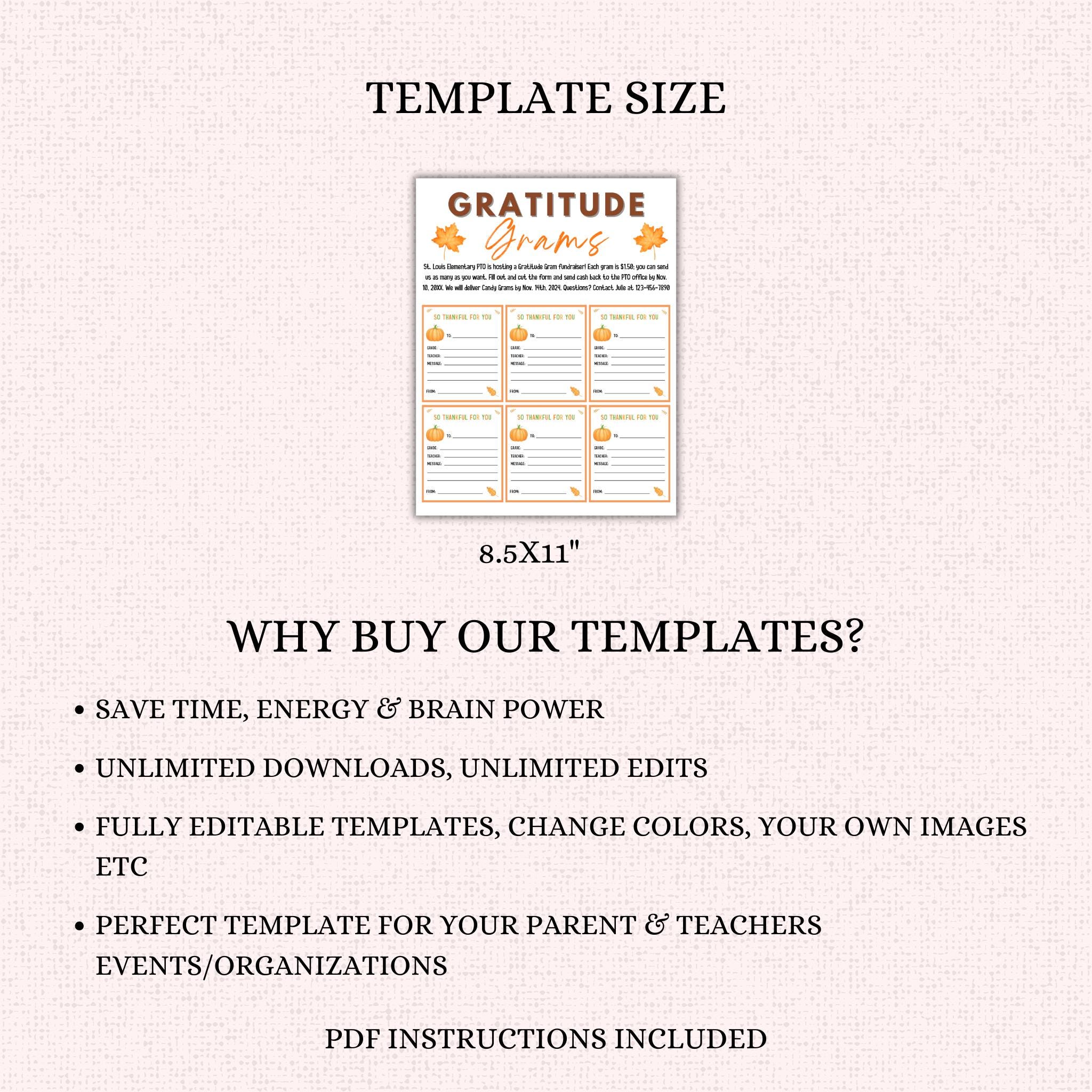 Gratitude Gram Flyer - Thankful Grateful for You Candy Gram - Editable ...