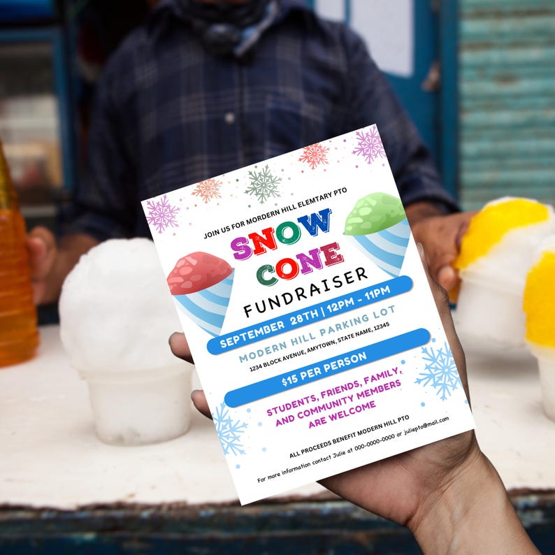 Snow Cone Fundraiser Flyer Template, Appreciation Week, Editable Ice ...