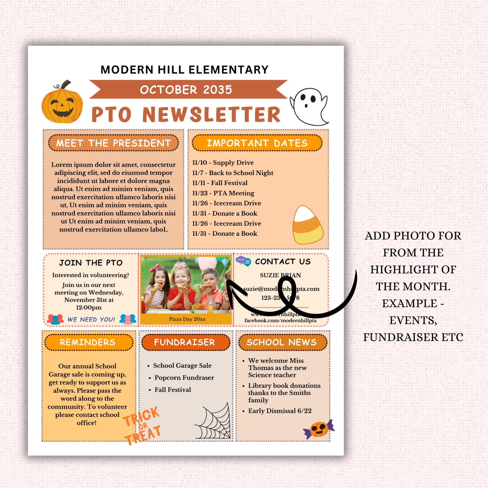 PTO/PTA Monthly Newsletter Template Bundle - 12 Editable PTA Canva ...