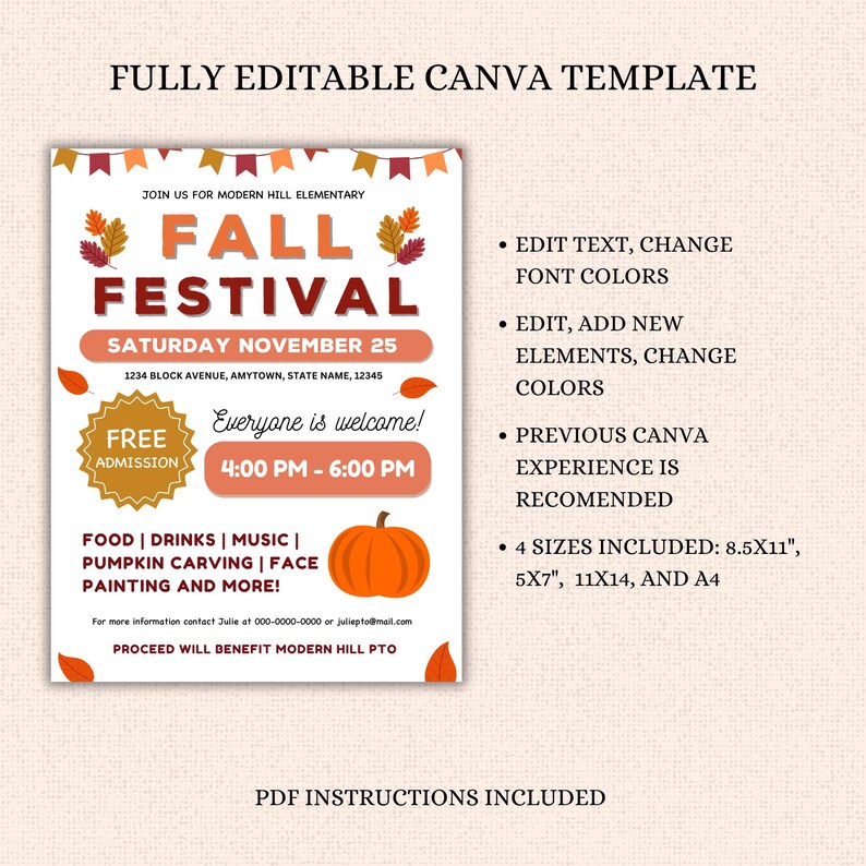 Fall Festival Flyer, Editable Autumn Harvest Fest Fundraiser Event for ...