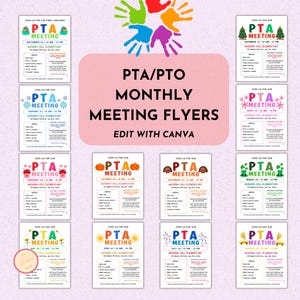 School PTA PTO Monthly Meetings Flyer Template Bundle - Editable PTA ...