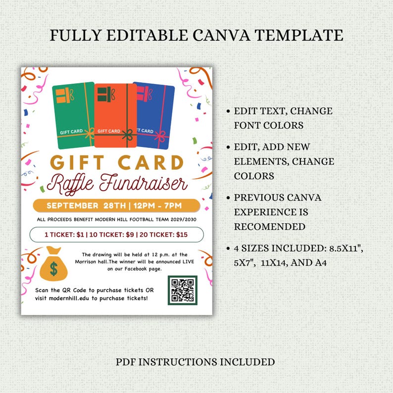 Editable Gift Card Raffle Fundraiser Flyer Template, Split the Pot ...