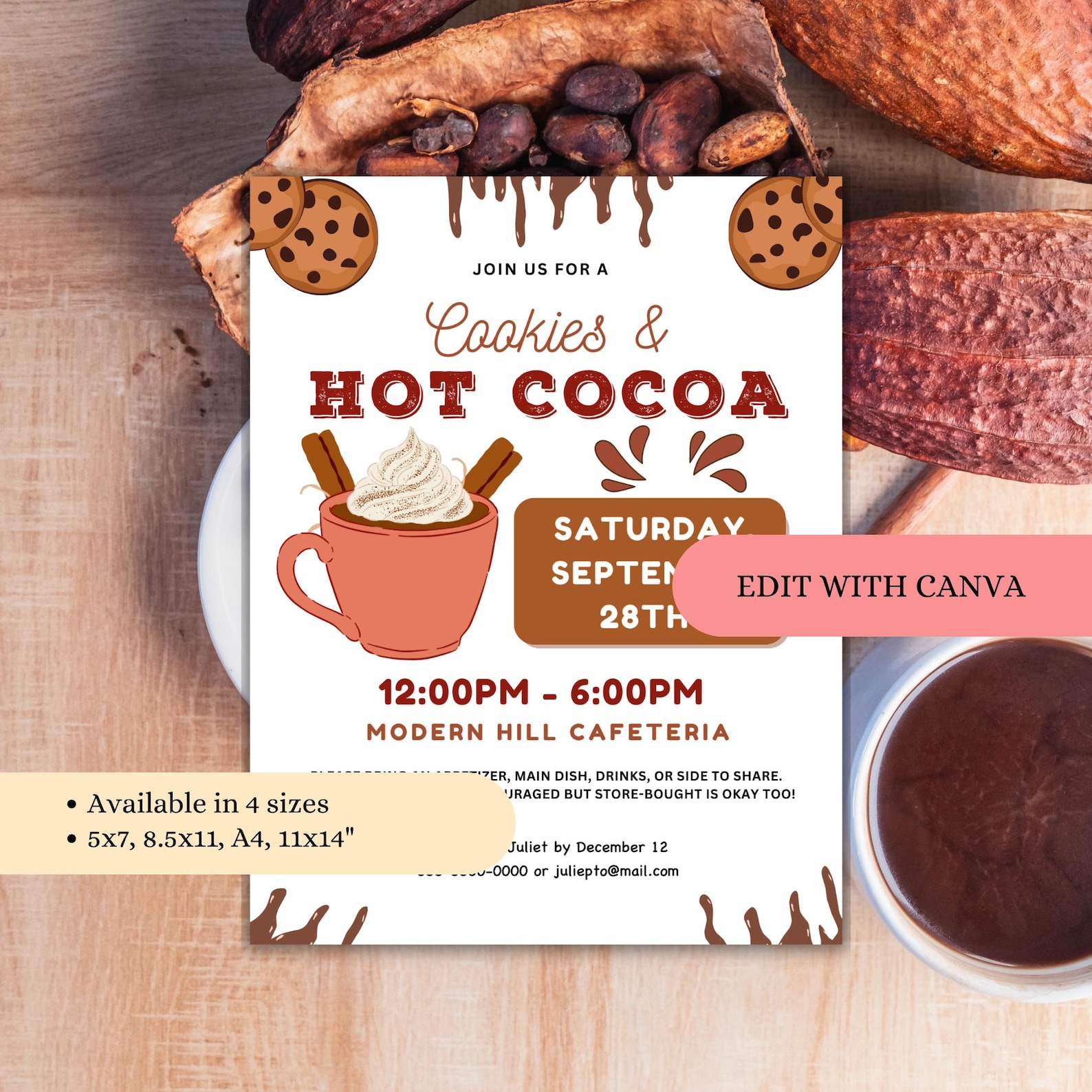 Cookies and Hot Cocoa Flyer Template, Editable Fall Church ...