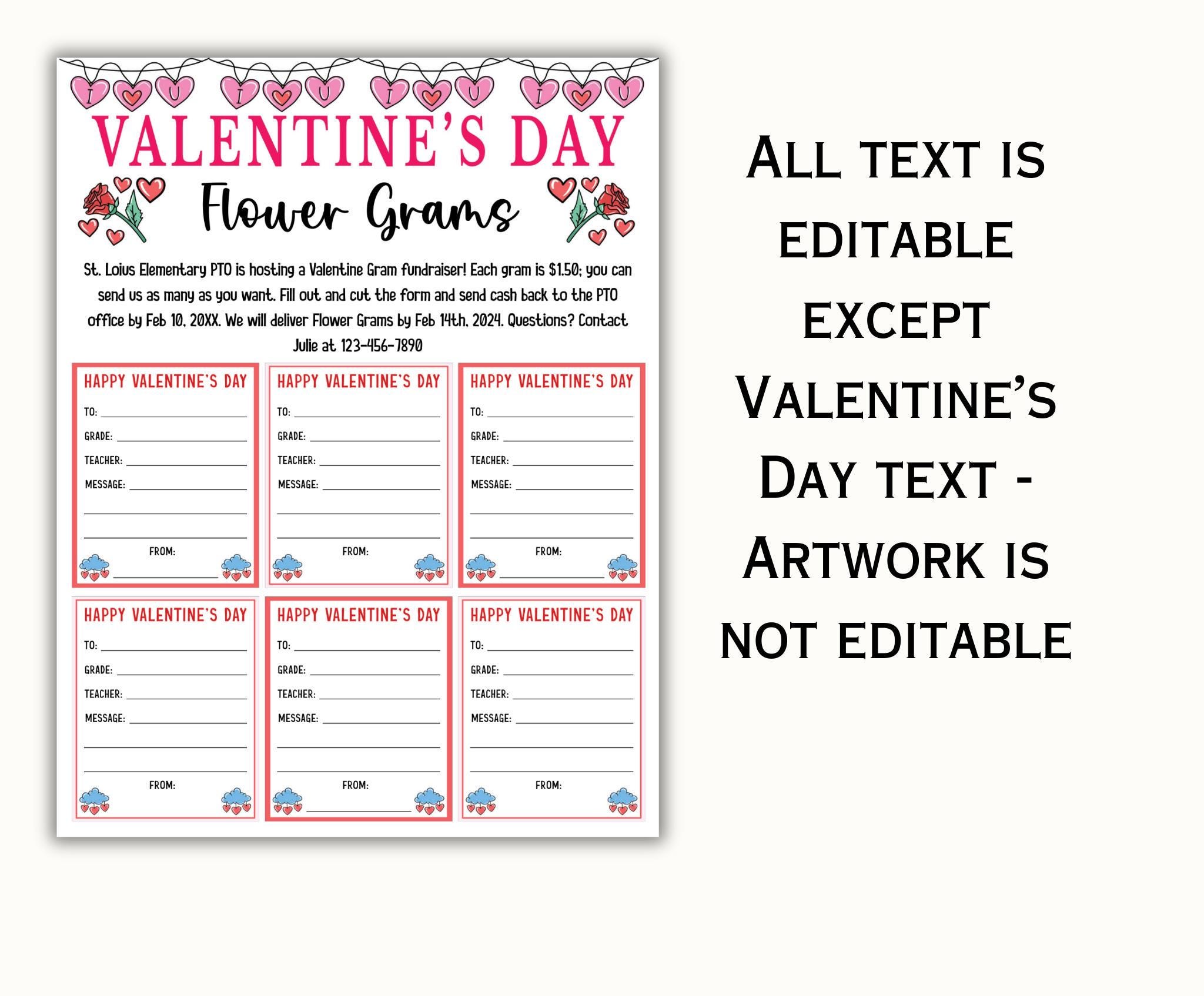Valentine's Day Flower Gram Flyer Editable Template - Valentine Candy ...