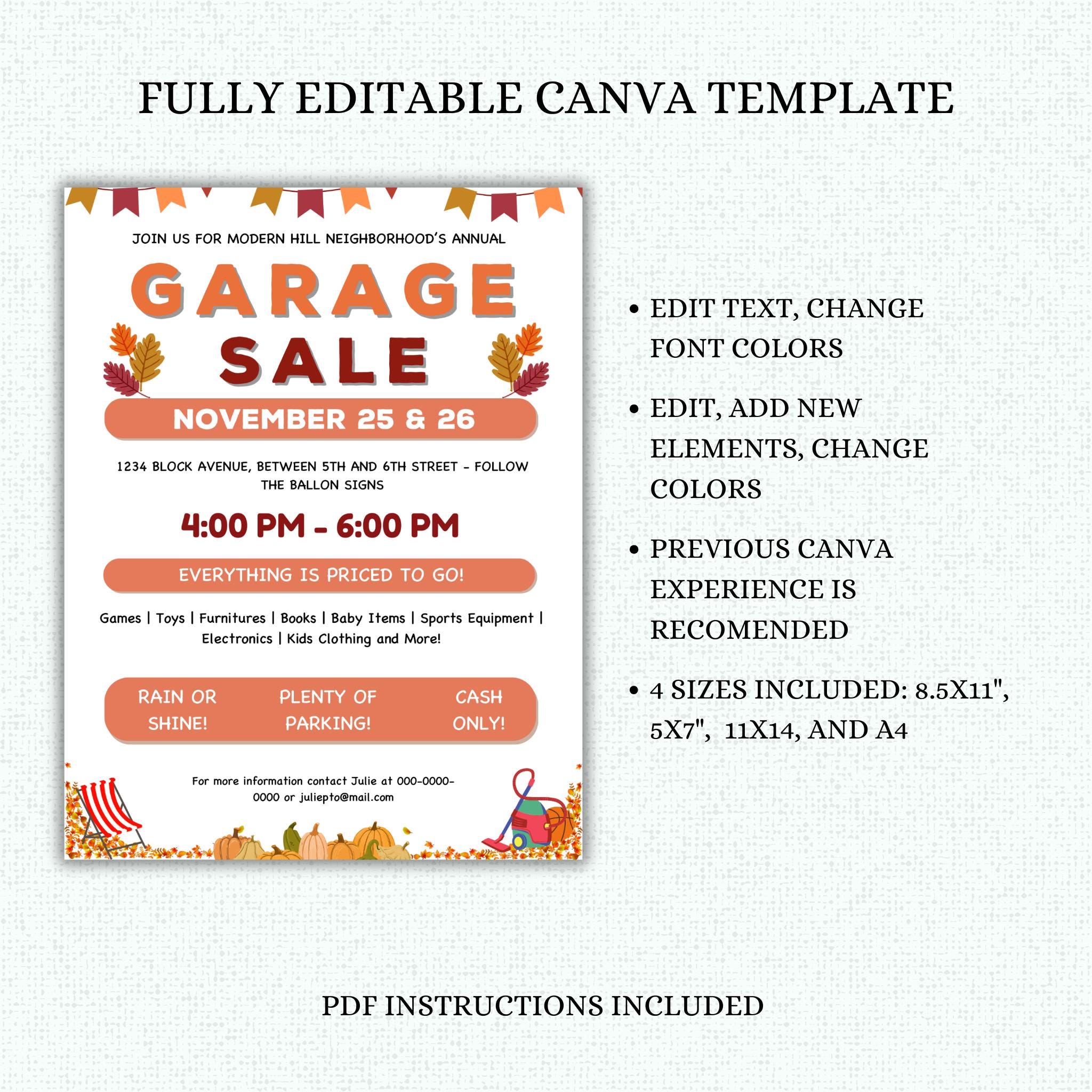 Fall Neighborhood Garage Sale Flyer, Printable PTA PTO, School Church ...
