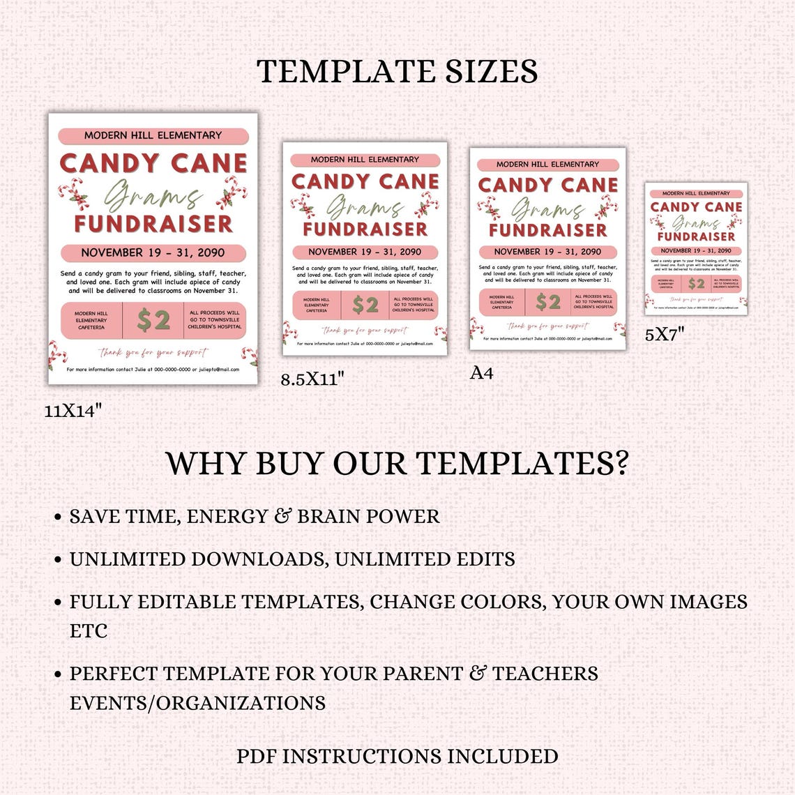 Editable Candy Cane Gram Canva Template - Holiday Christmas Grams ...