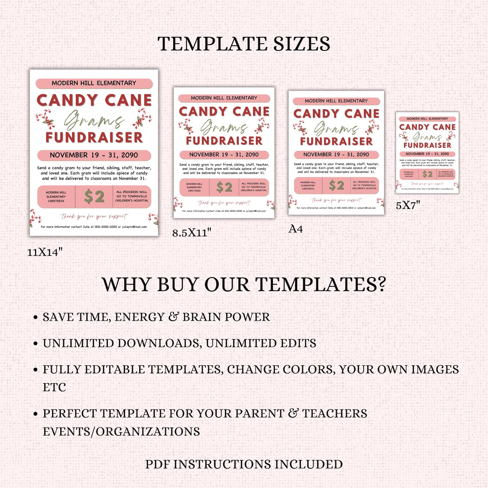 Editable Candy Cane Gram Canva Template - Holiday Christmas Grams ...