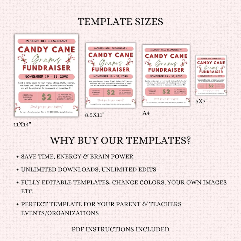 Editable Candy Cane Gram Canva Template - Holiday Christmas Grams ...
