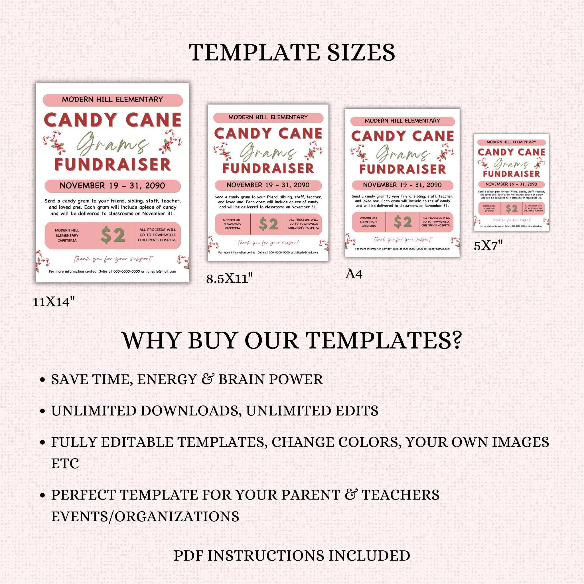 Editable Candy Cane Gram Canva Template - Holiday Christmas Grams ...