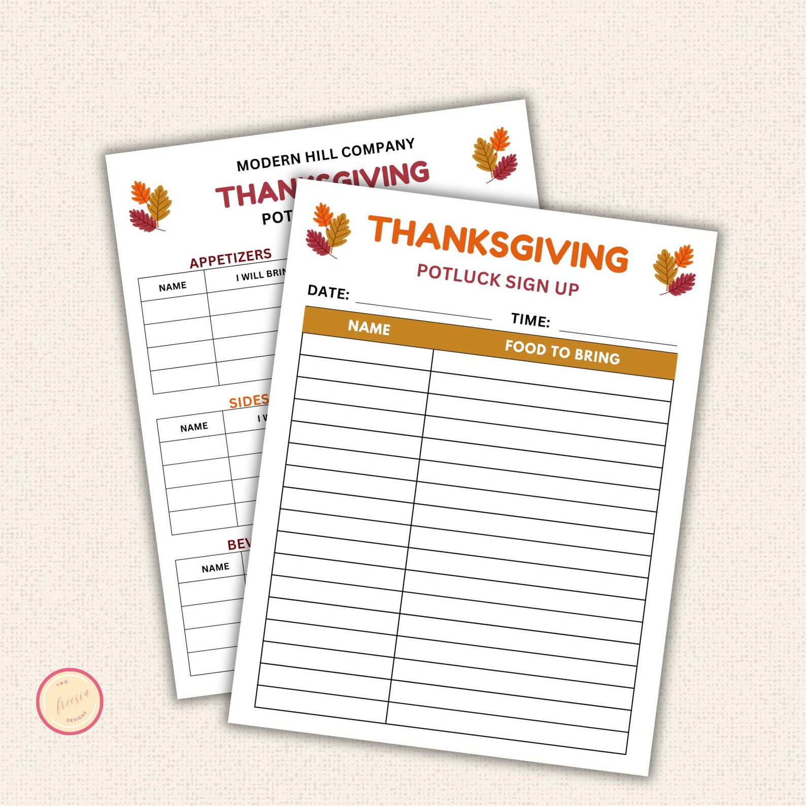 Thanksgiving Potluck Sign-up Sheet Template Bundle, Editable ...