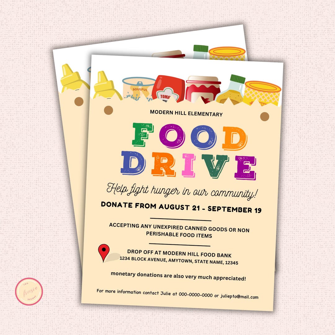 Food Drive Flyer, Canned Food Drive Flyer Template, Editable Fundraiser ...