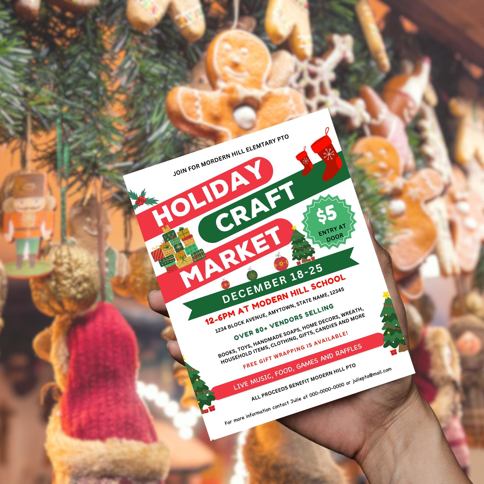 Holiday Craft Market Flyer Template, Christmas Market Flyer, Canva ...