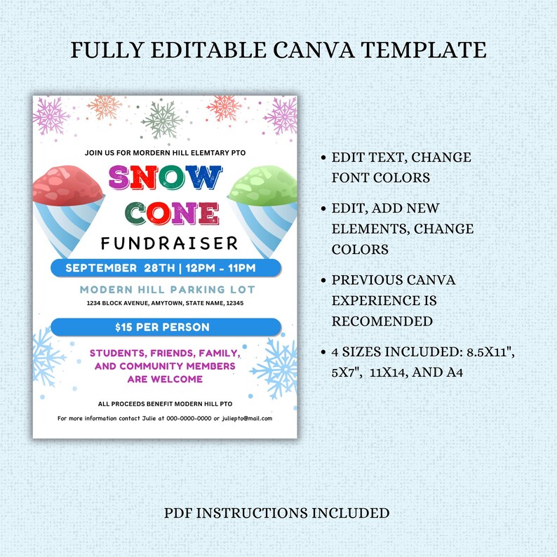 Snow Cone Fundraiser Flyer Template, Appreciation Week, Editable Ice ...