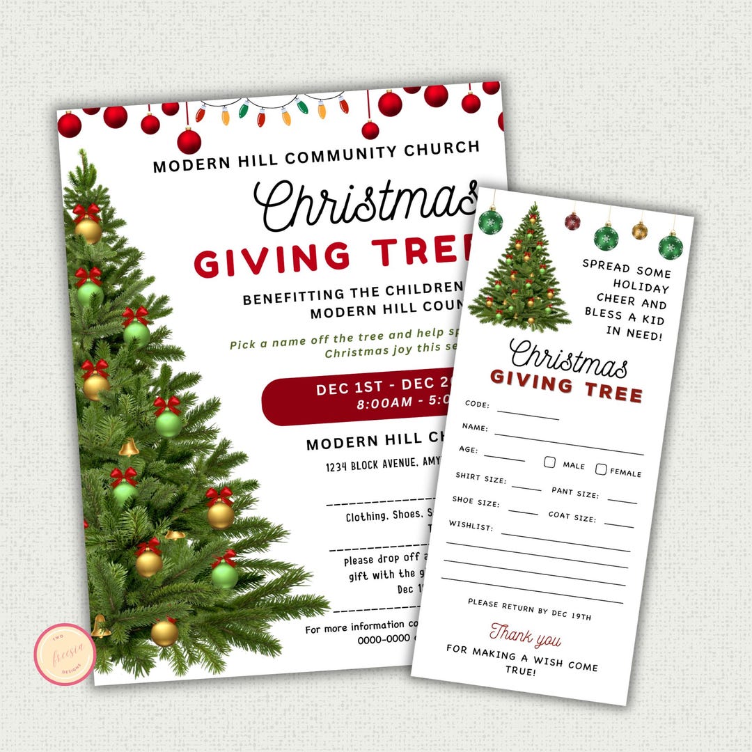 Christmas Giving Tree Fundraiser Flyer and Tags Template, Toy Drive ...