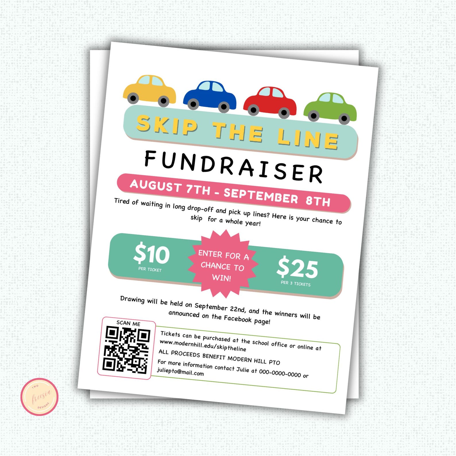 Skip the Line Fundraiser Flyer Template, School PTO PTA Raffle ...