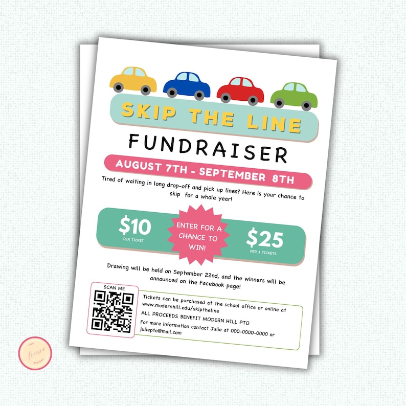 Skip the Line Fundraiser Flyer Template, School PTO PTA Raffle ...