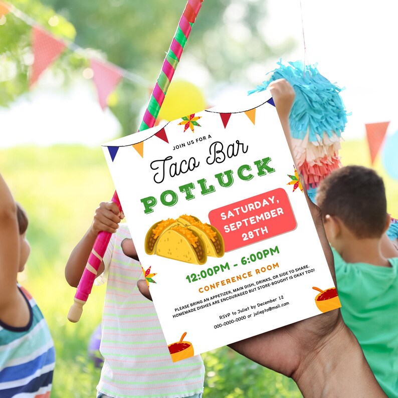 Taco Bar Potluck Flyer Template and Sign-up Sheet, Church, Community ...