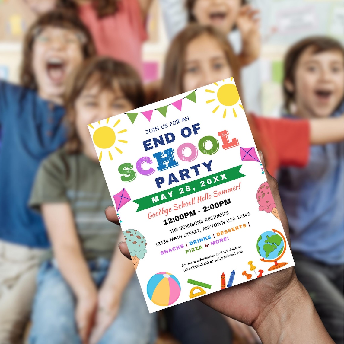 Editable End of School Party Flyer Template, Goodbye School, Hello ...