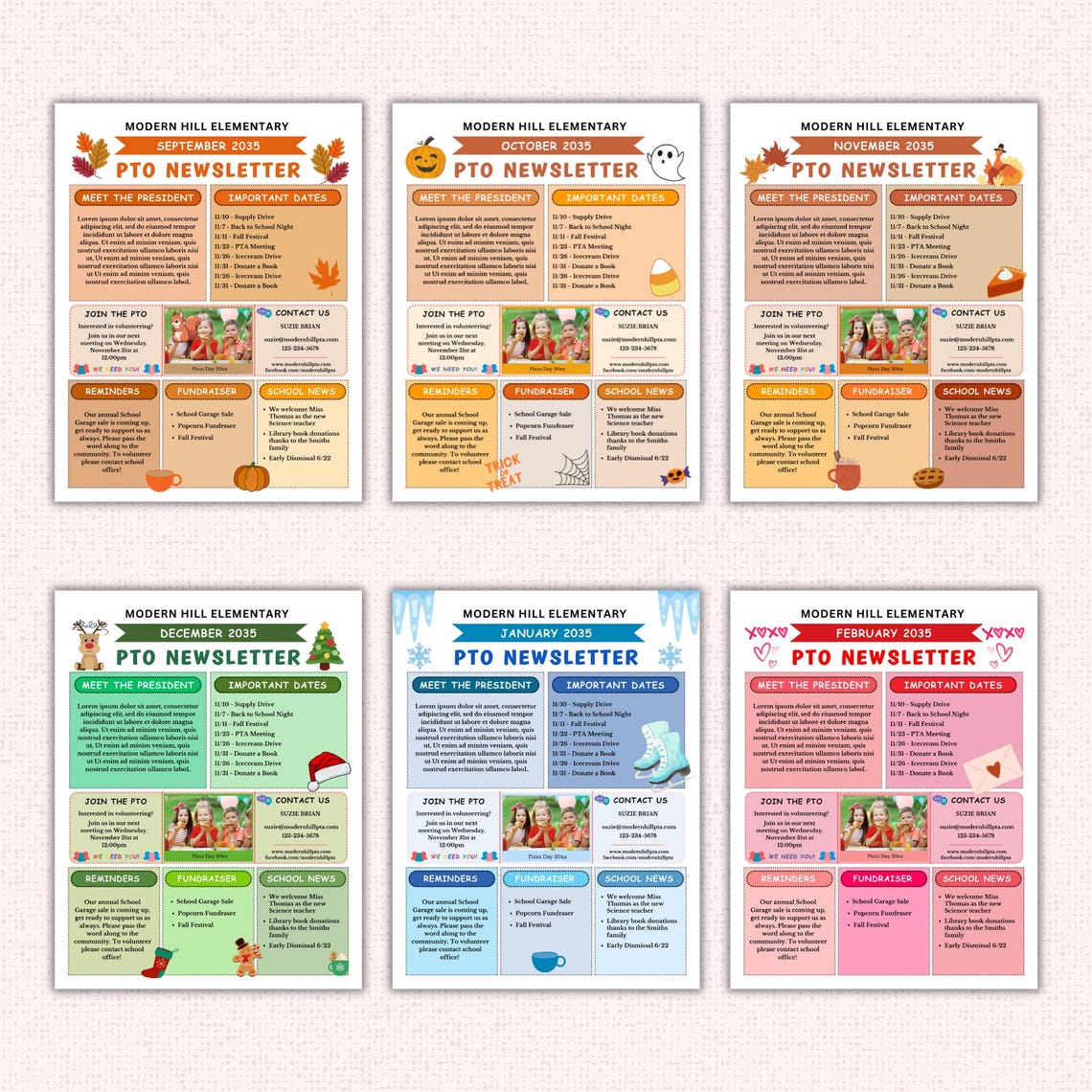 PTO/PTA Monthly Newsletter Template Bundle - 12 Editable PTA Canva ...