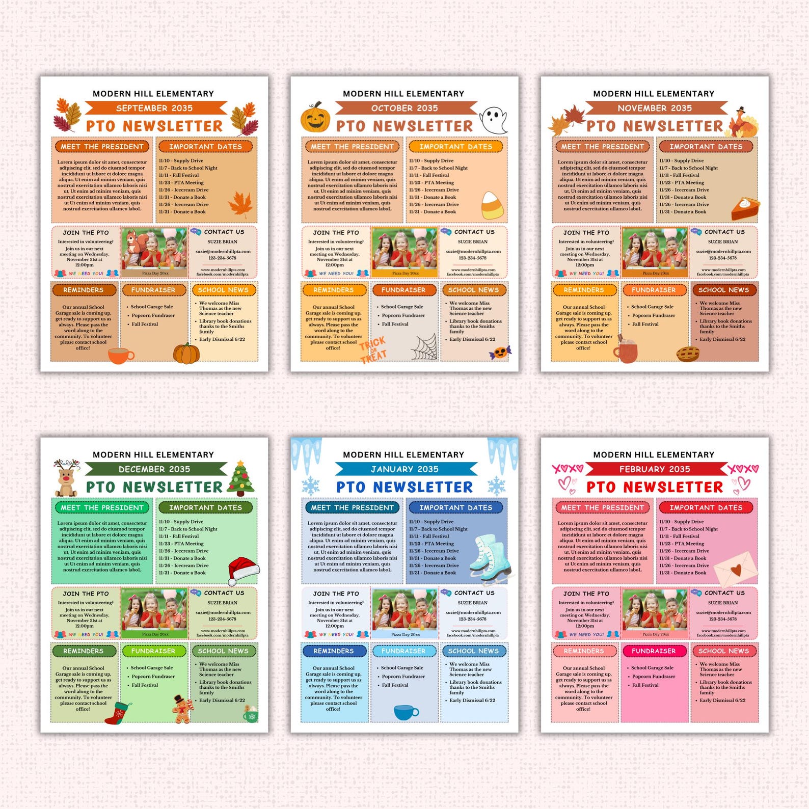 PTO/PTA Monthly Newsletter Template Bundle - 12 Editable PTA Canva ...