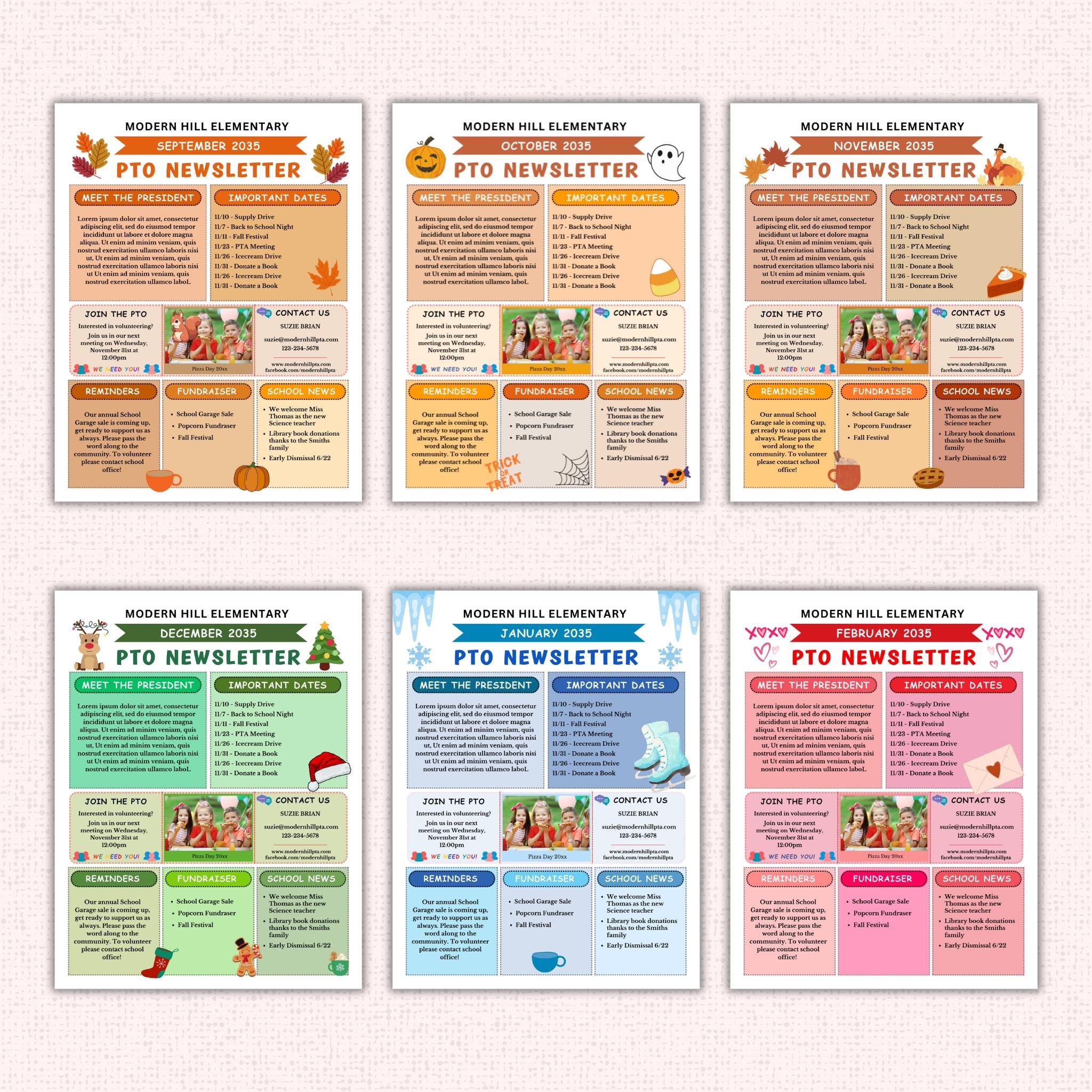 PTO/PTA Monthly Newsletter Template Bundle - 12 Editable PTA Canva ...