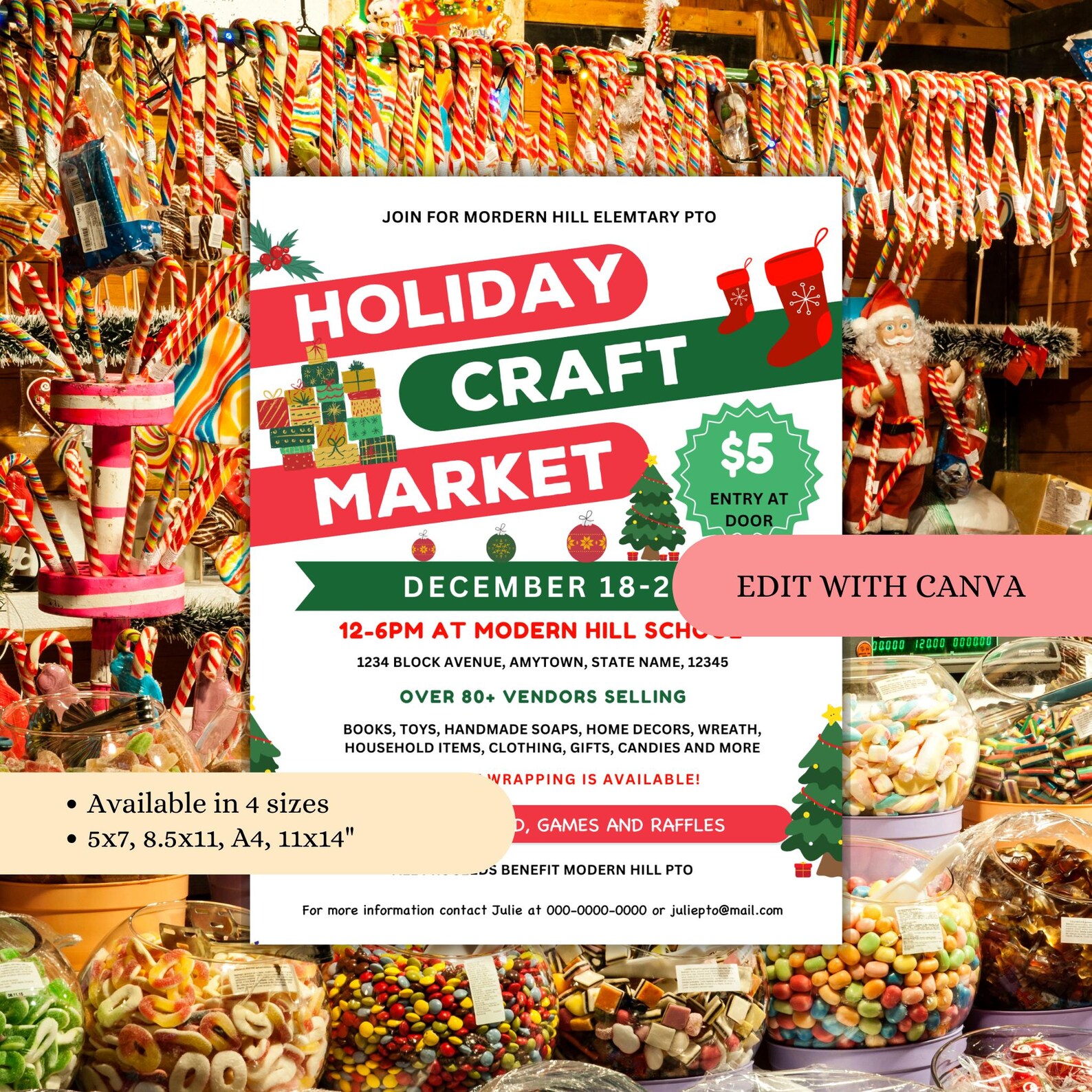 Holiday Craft Market Flyer Template, Christmas Market Flyer, Canva ...