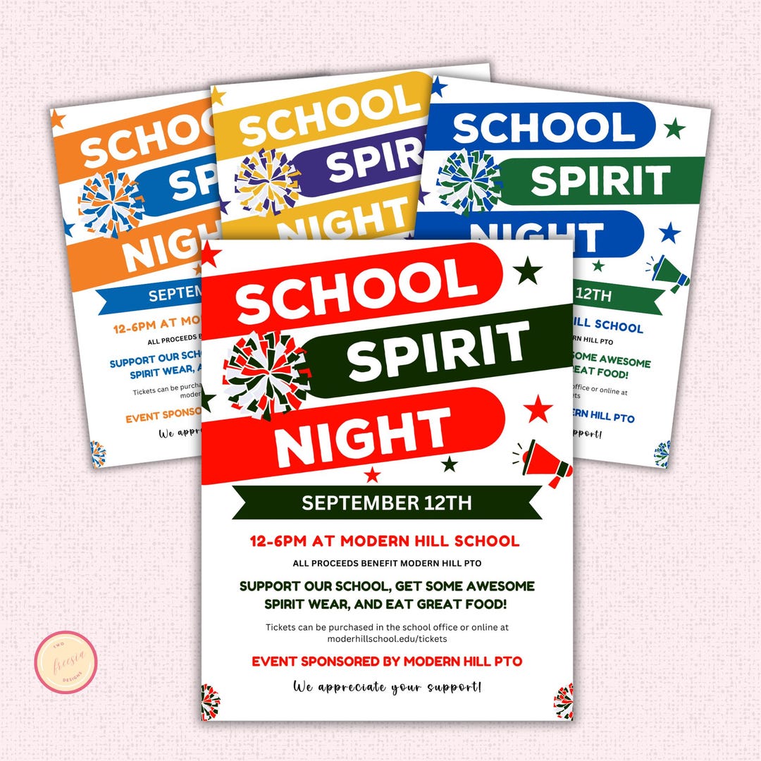 School Spirit Night Flyer, Editable School Spirit Night Party ...