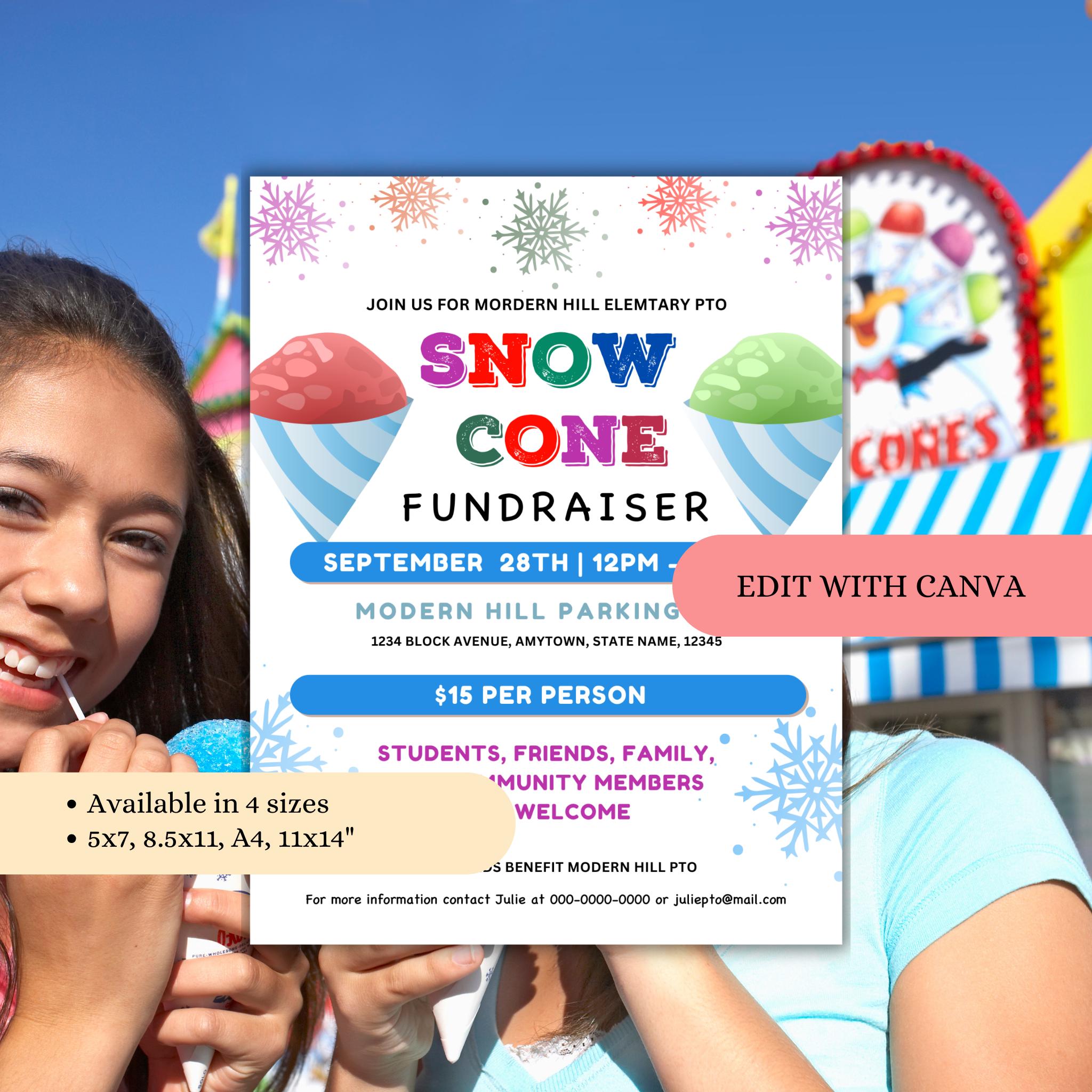 Snow Cone Fundraiser Flyer Template, Appreciation Week, Editable Ice ...