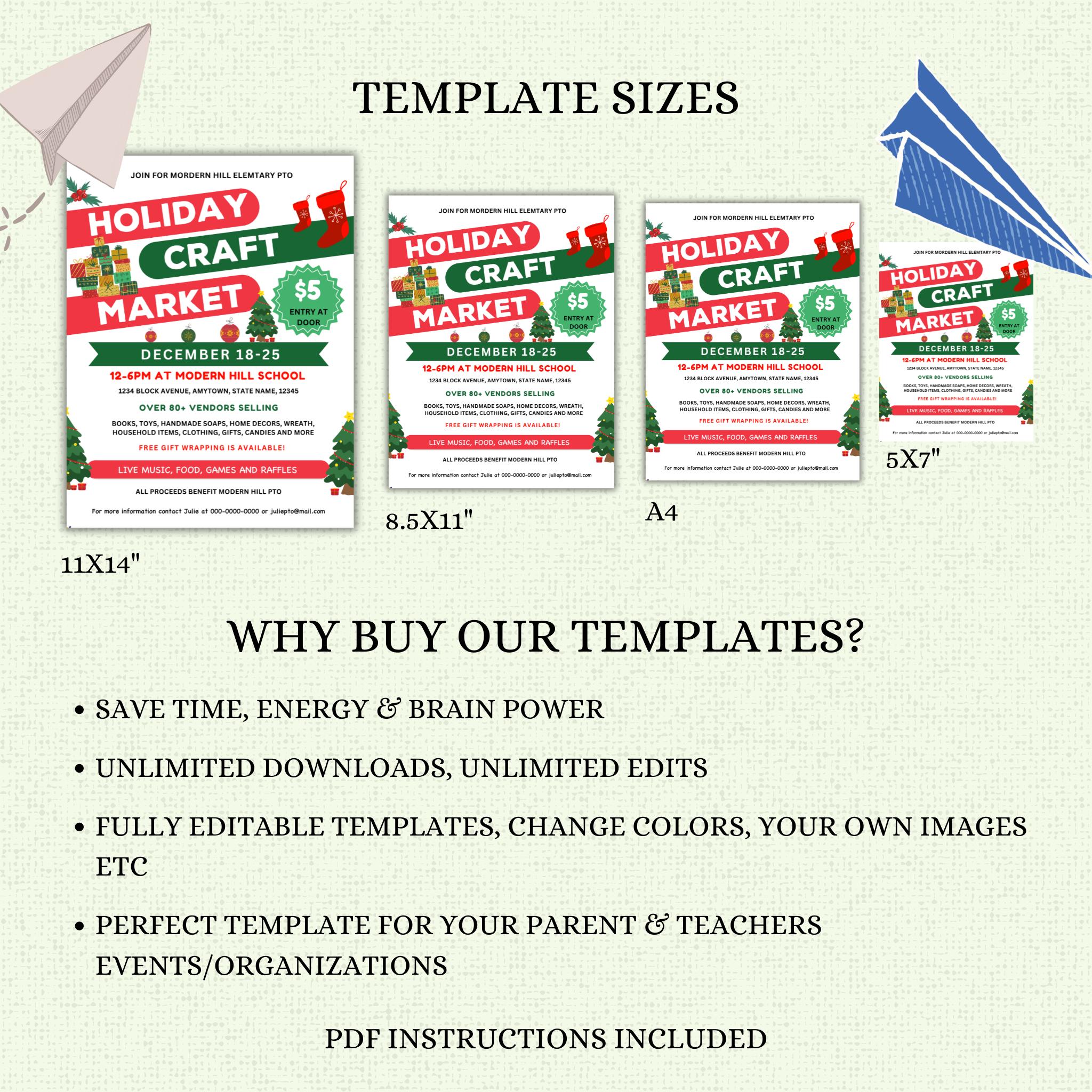 Holiday Craft Market Flyer Template, Christmas Market Flyer, Canva ...