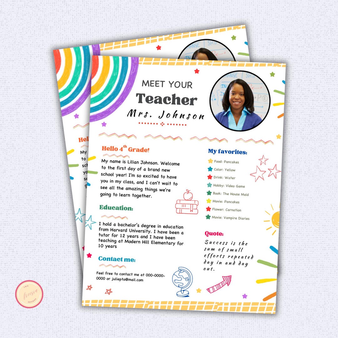 Rainbow Meet the Teacher Classroom Printable Template, Teacher ...