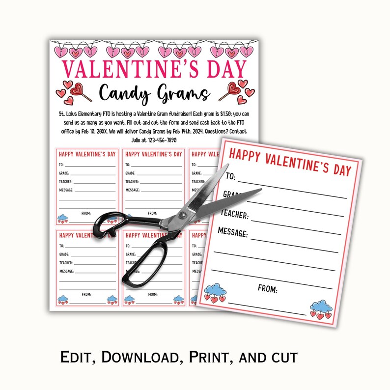 Valentine's Day Candy Gram Flyer Editable Template - Valentine Candy ...