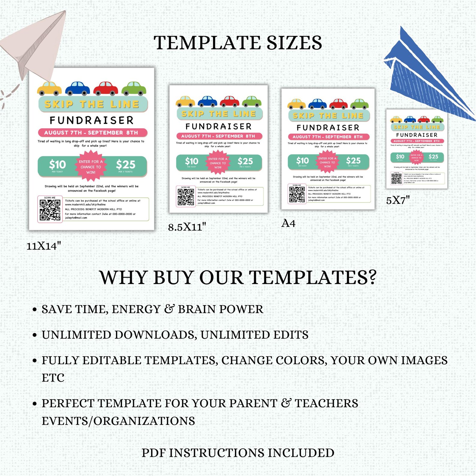 Skip the Line Fundraiser Flyer Template, School PTO PTA Raffle ...