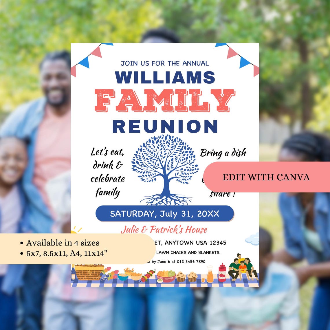 Editable Family Reunion Tree Flyer Template, Family Gathering, Cousin ...