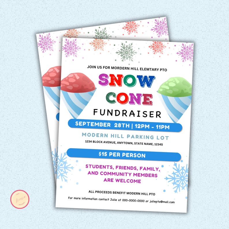 Snow Cone Fundraiser Flyer Template, Appreciation Week, Editable Ice ...
