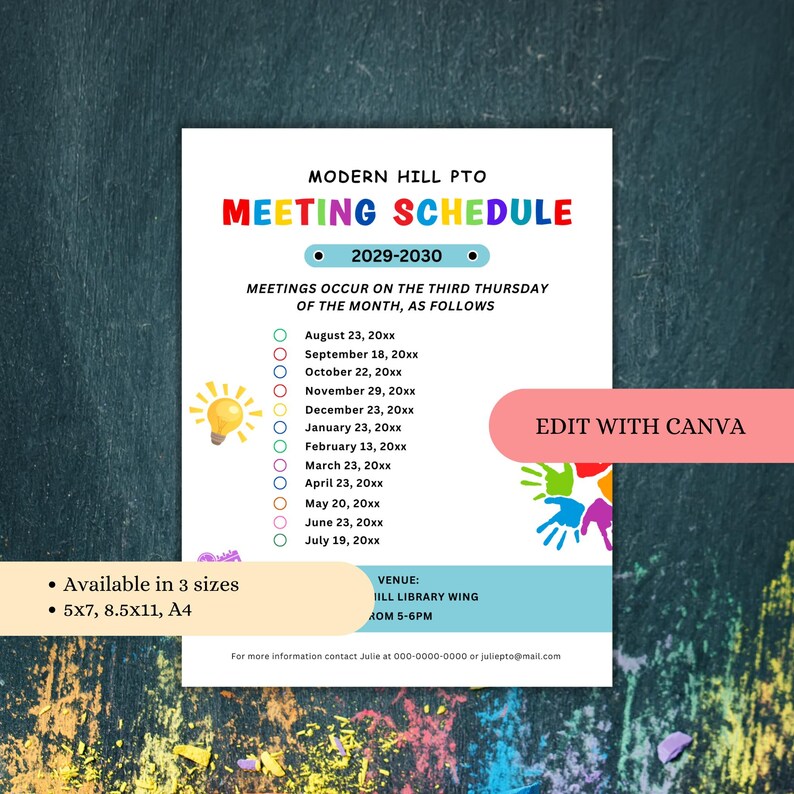 PTO PTA Meeting Schedule Template - Editable PTA Meeting Flyer Template ...