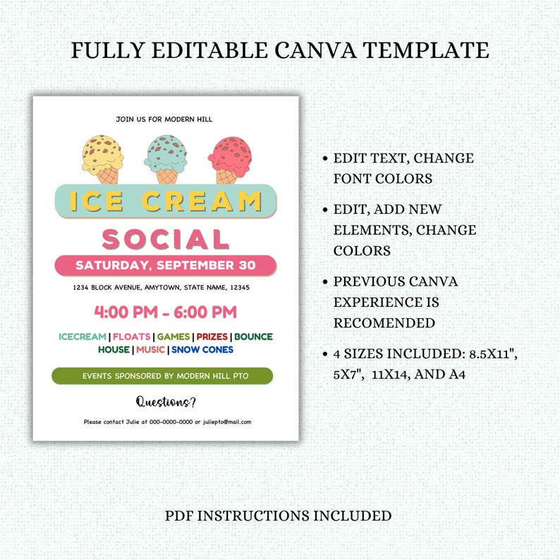 Editable Ice Cream Social Flyer - Ice Cream Event Invitation - Editable ...